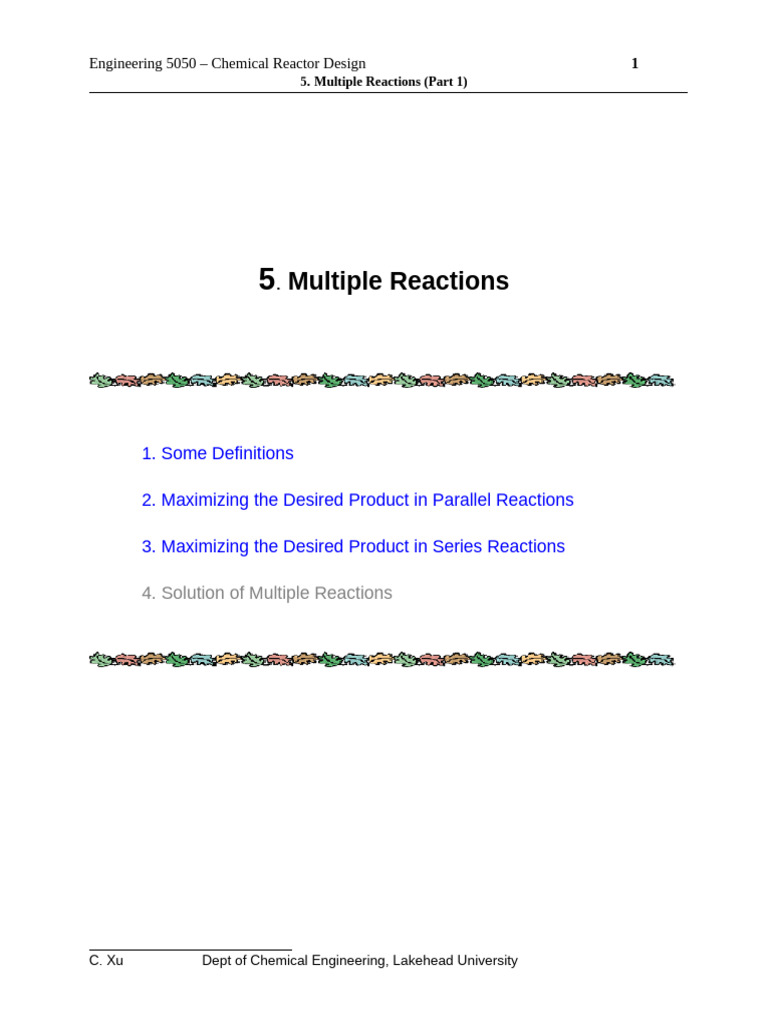 5. Multiple Reactions (Part 1) | PDF | Chemical Reactor | Chemical ...