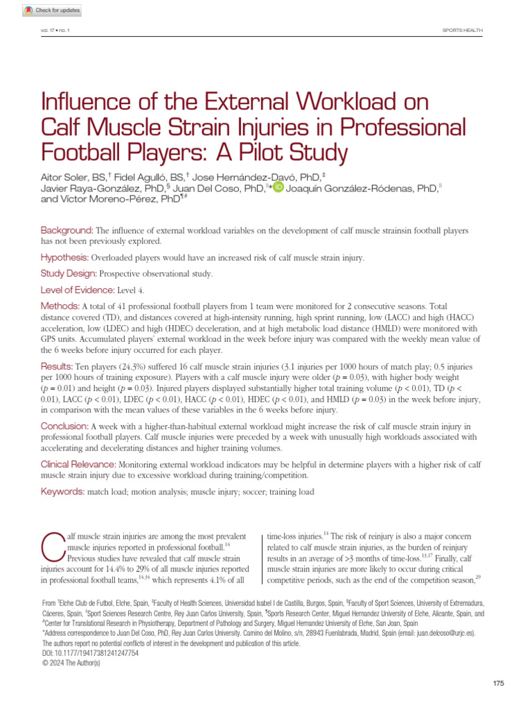 Calf Muscle Strain Risks in Football | PDF | Workload | Risk