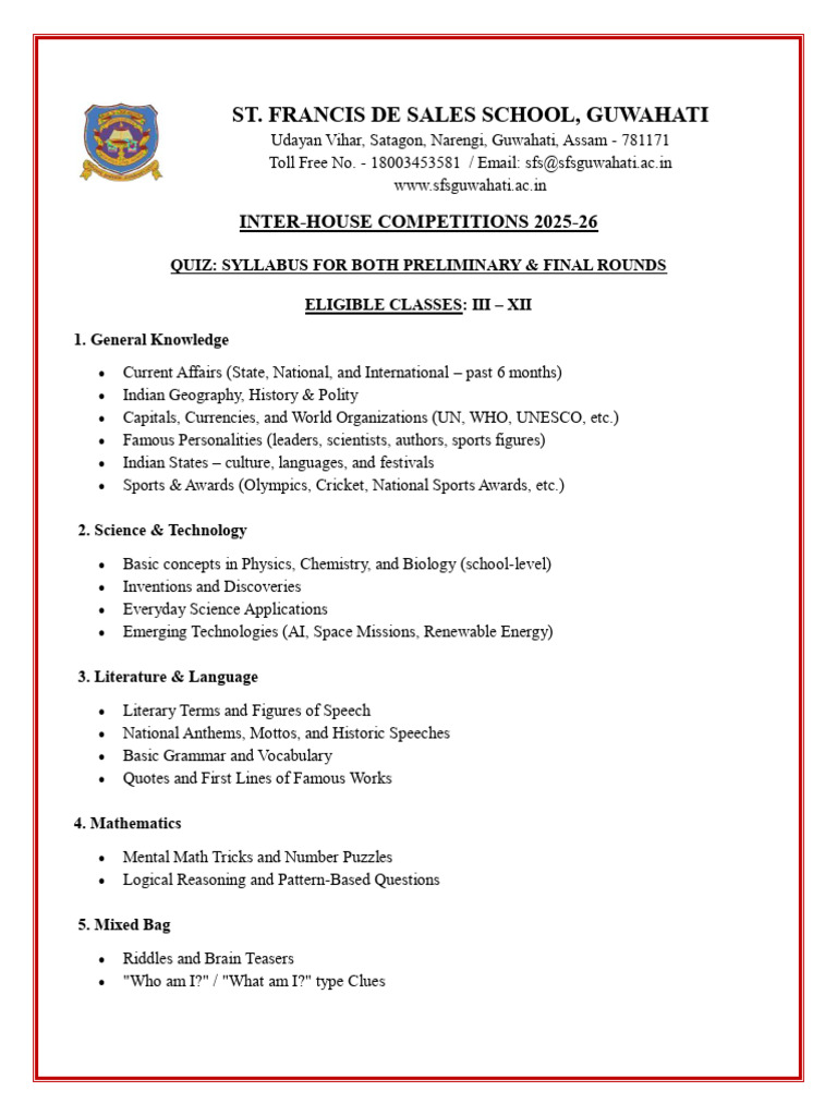 Interhouse Competition Topics & Syllabus | PDF | Science | Human Communication