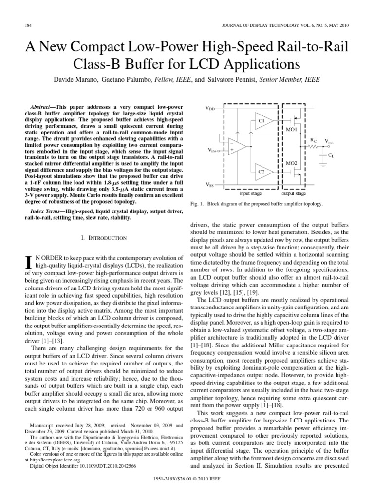A New Compact Low-Power High-Speed Rail-To-Rail Class-B Buffer For LCD Applications | PDF ...