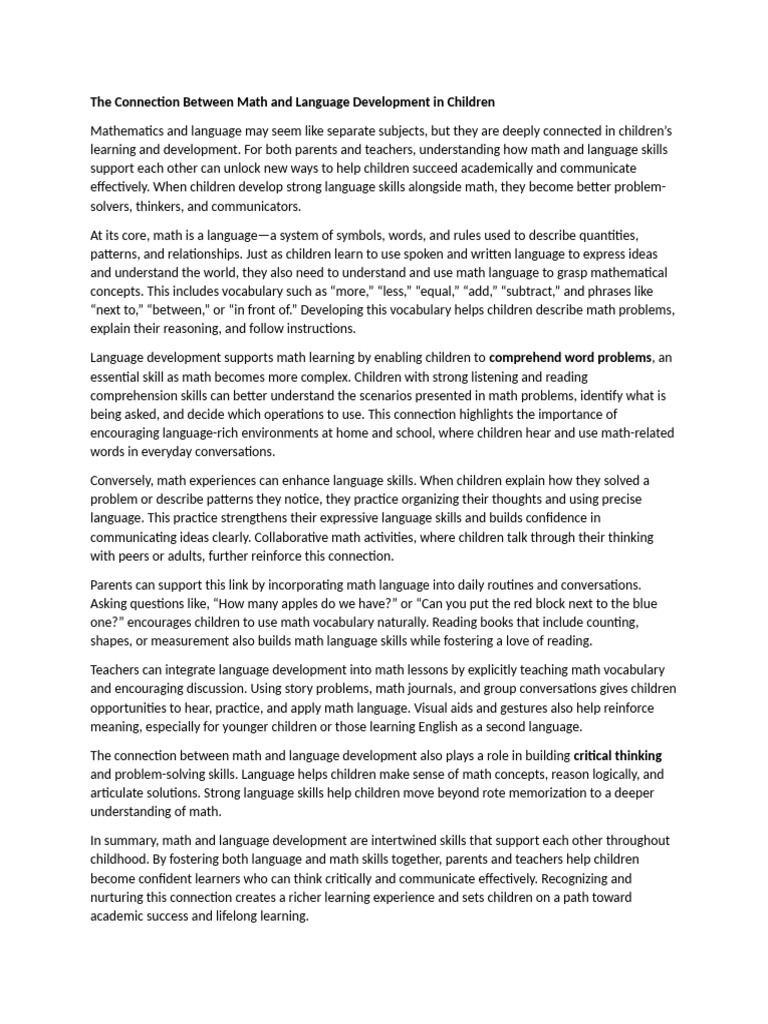 The Connection Between Math and Language Development in Children | PDF | Language Development ...