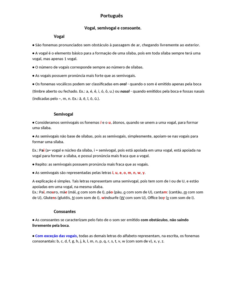 Vogais, Semivogais e Dígrafos em Português | PDF | Vogal | Fonema