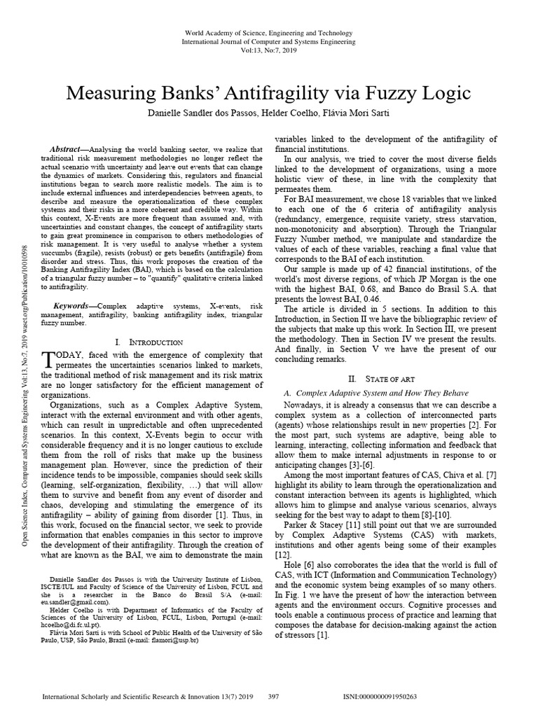 Measuring Banks Antifragility Via Fuzzy | PDF | Risk | System
