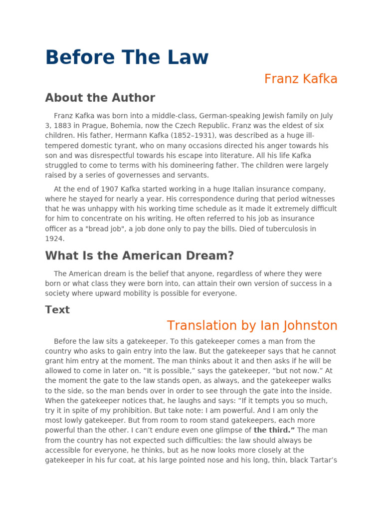 Before The Law | PDF | Franz Kafka