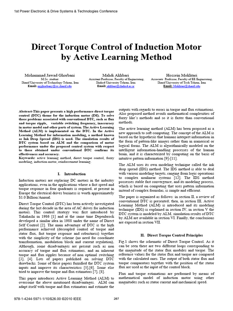 Direct Torque Control Of Induction Motor By Active Learning Method Pdf Electric Motor