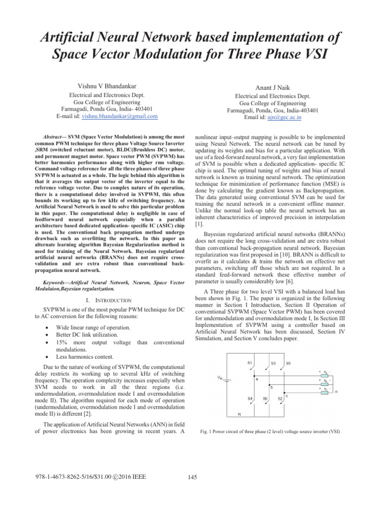 ANN Based Implementaion On SVM For S Phase VSI | PDF