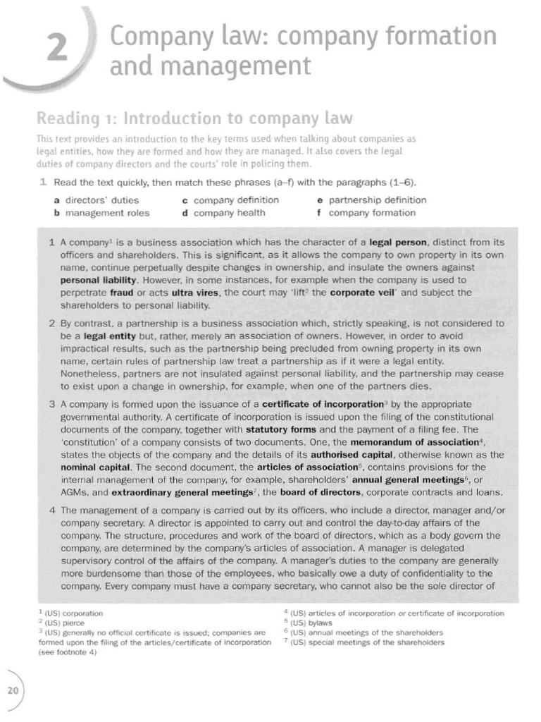 Company Formation and Management | PDF