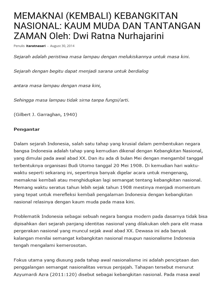 Memaknai (Kembali) Kebangkitan Nasional_ Kaum Muda Dan Tantangan Zaman Oleh_ Dwi Ratna ...