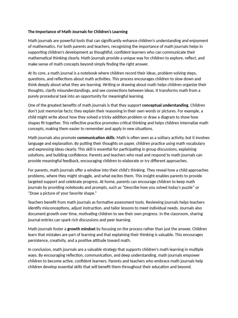 The Importance of Math Journals For Children | PDF | Mathematics | Learning