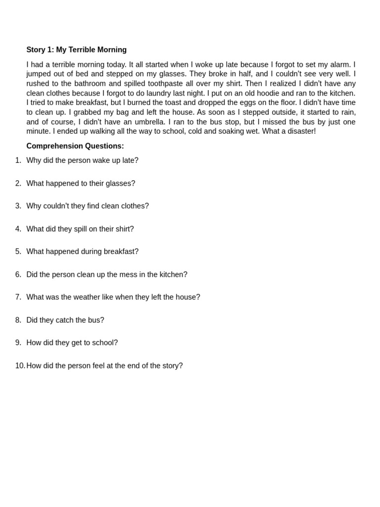 5 Reading Comprehension Stories Past SImple | PDF