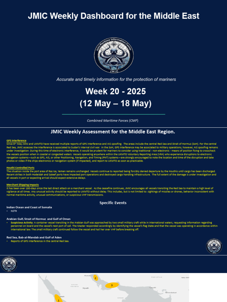 JMIC Weekly Dashboard: Middle East Update | PDF | Persian Gulf | Red Sea
