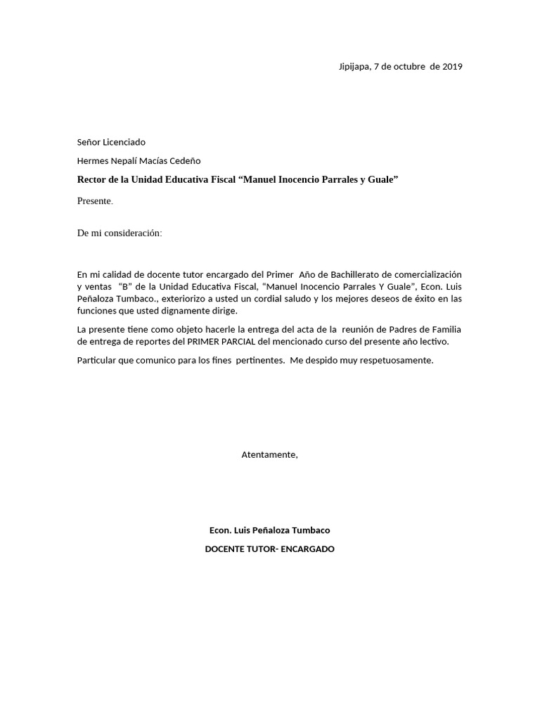 Oficio Al Rector Reunion | PDF