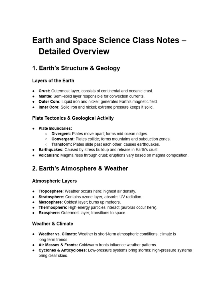 Earth and Space Science Class Notes | PDF | Earth | Atmosphere Of Earth