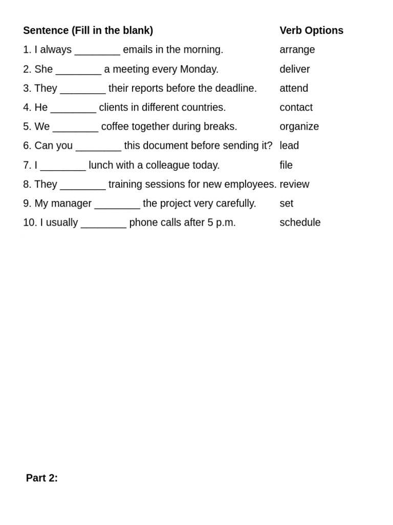Verb Collocations Matching Exercise 30 Items Business English | PDF