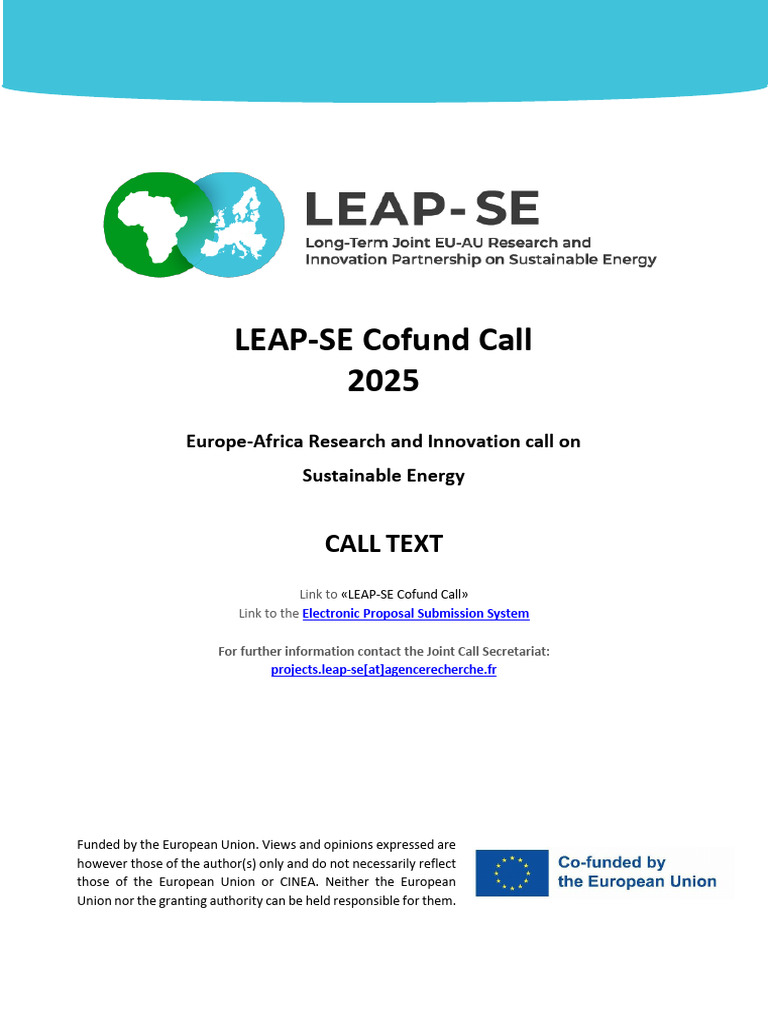 LEAP-SE 2025 Sustainable Energy Call | PDF | Photovoltaics | Renewable ...