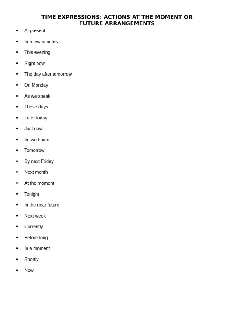 Present Progressive and Future Arrangements Time Expressions | PDF