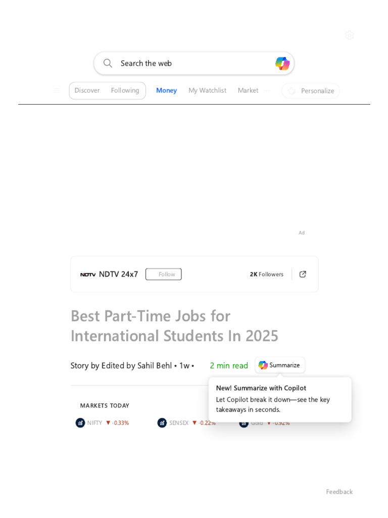 Best Part-Time Jobs For International Students in 2025 | PDF