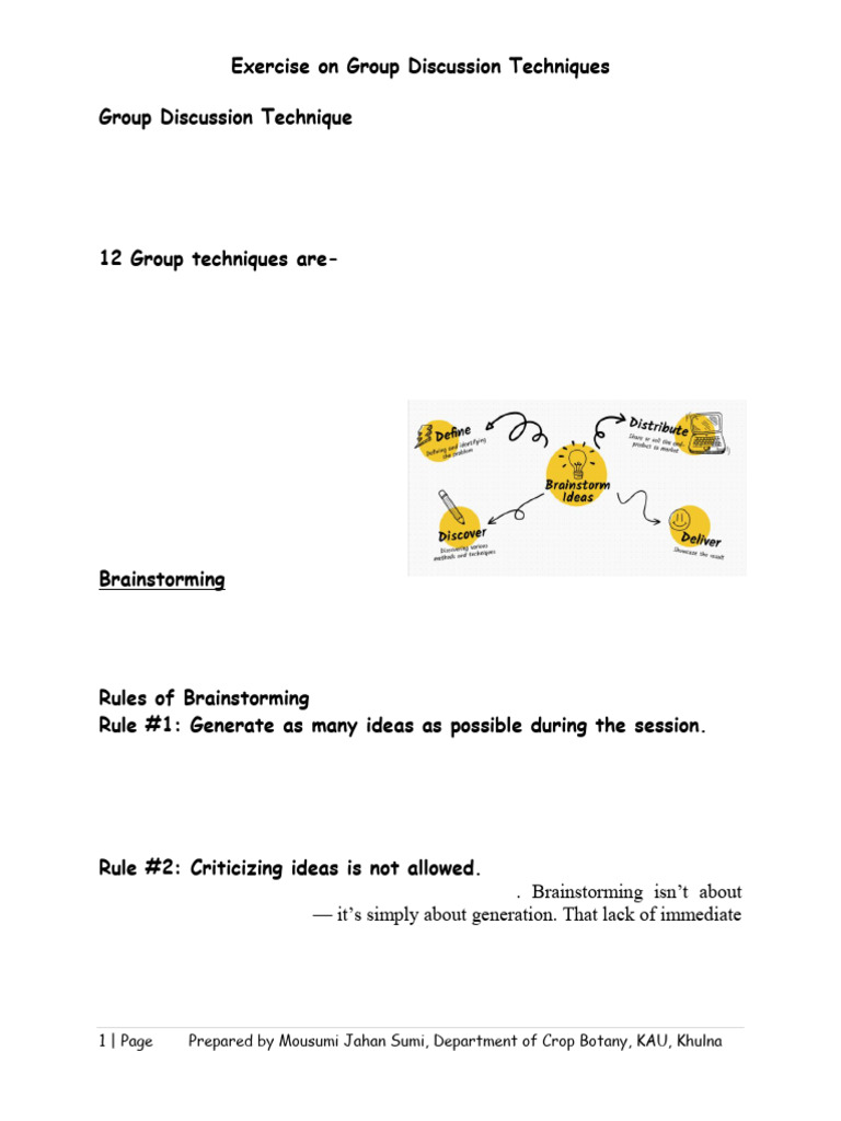 9. Exercise on Group Discussion Techniques | PDF | Brainstorming | Human Communication