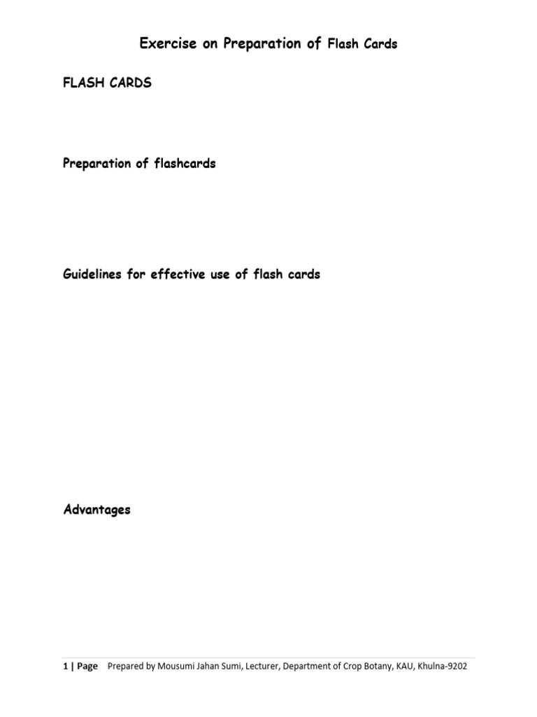 Exercise On Preparation of Flash Cards | PDF | Flashcard | Communication