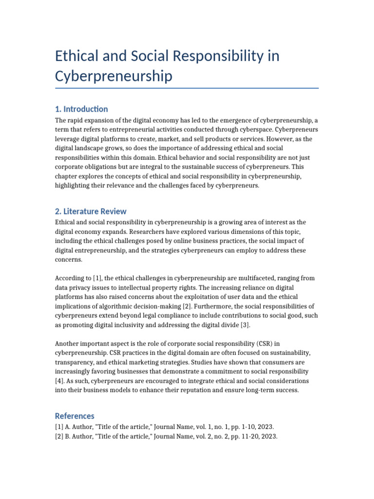 Ethical and Social Responsibility in Cyberpreneurship | PDF | Corporate ...