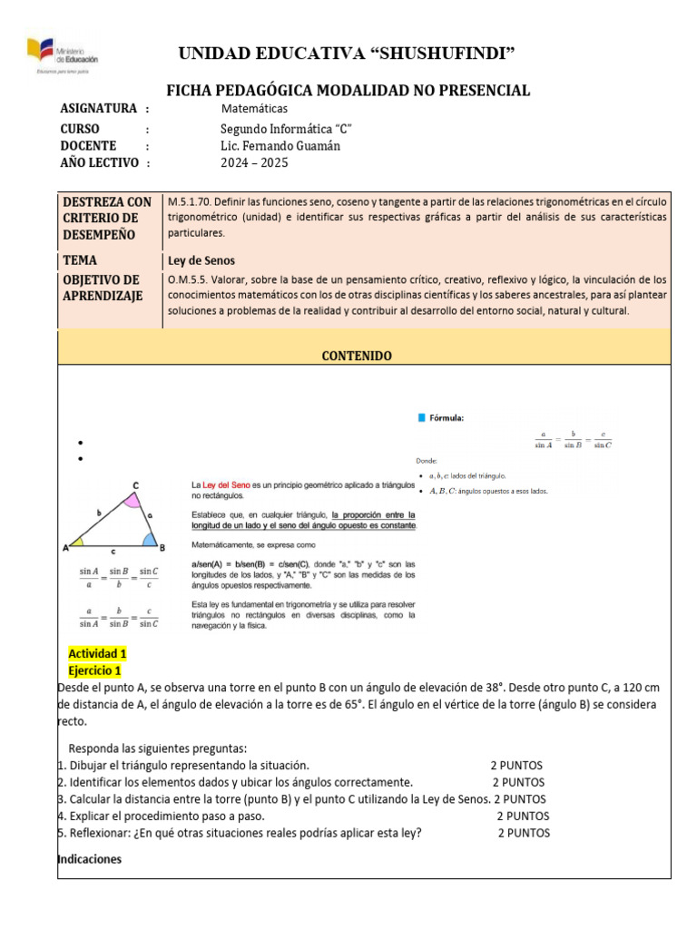 Ley de Senos en Matemáticas para Segundo C | PDF | Trigonometría ...