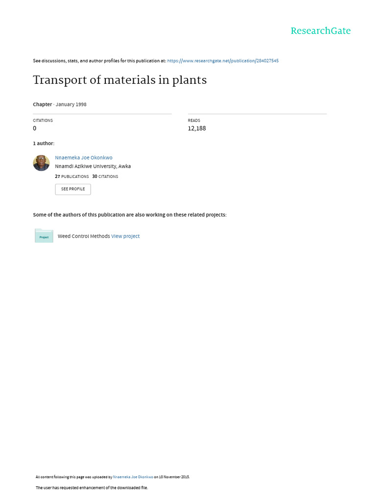 Transport Systems (Plants) (Lecture 6-1) | PDF | Plant Stem | Leaf