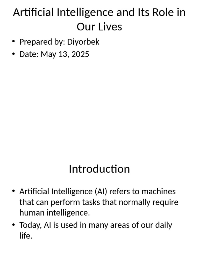 AI Presentation by Diyorbek | PDF