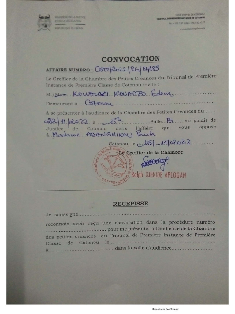 Convocation KOWOUVI | PDF