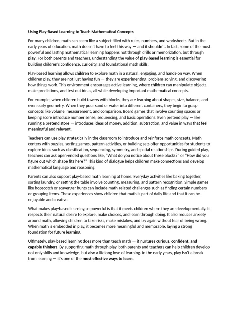 Using Play-Based Learning To Teach Mathematical Concepts | PDF ...