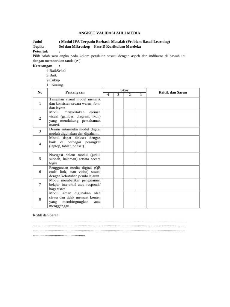 Angket Validasi Ahli Media222222 | PDF