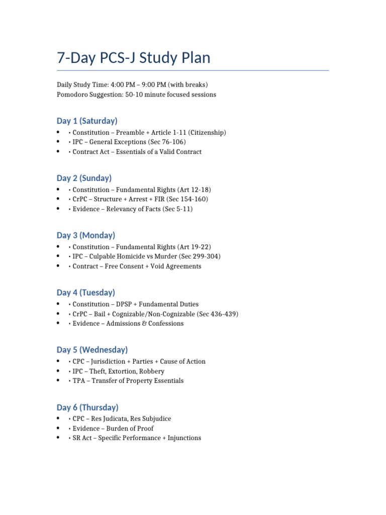 7 Day PCS J Study Plan | PDF