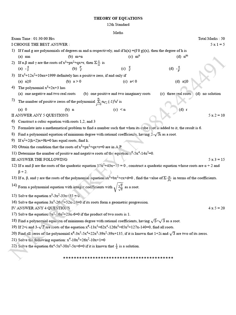 12th Maths Chapter 3 Question Paper | PDF | Numerical Analysis | Algebra