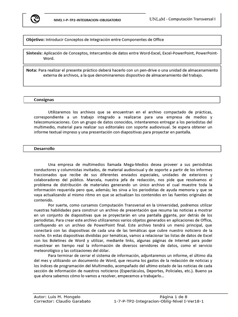 1 7 P TP2 Integracion Oblig Nivel I Ver18 1 | PDF | Microsoft PowerPoint | Archivo de computadora