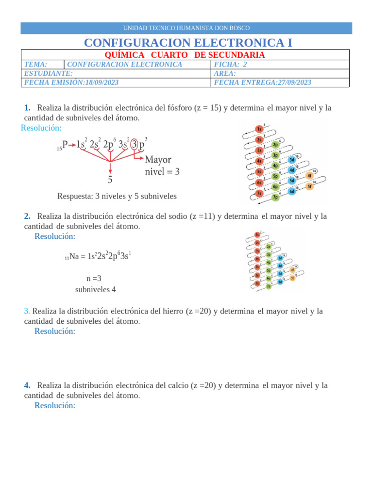 Practica 2 Configuracion Electronica 4sec | PDF | Configuración electronica | Átomos