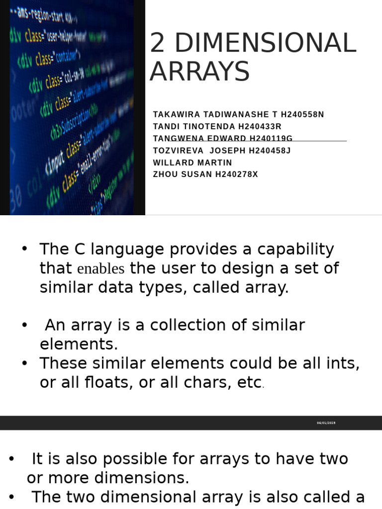 2 Dimensional Arrays | PDF | Matrix (Mathematics) | Computing