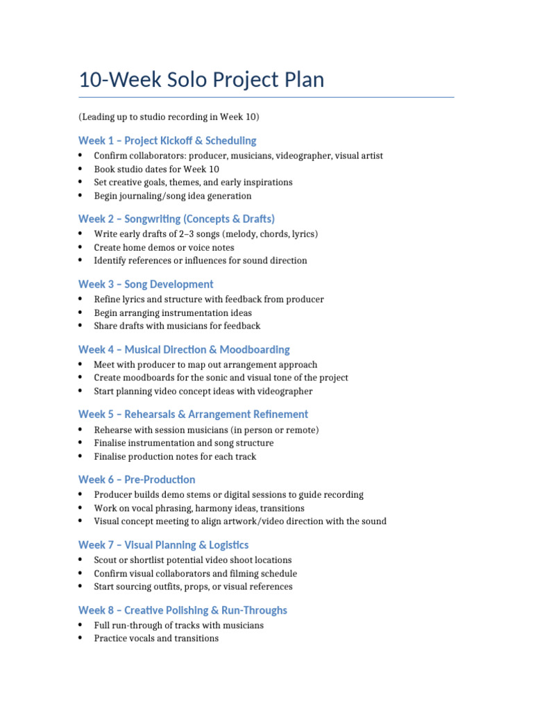 10 Week Solo Project Plan | PDF
