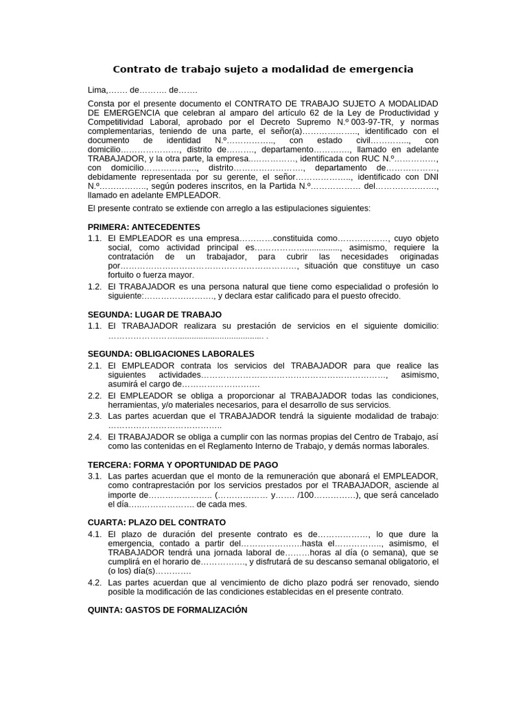 Contrato de Trabajo Sujeto A Modalidad de Emergencia | PDF | Derecho laboral | Gobierno