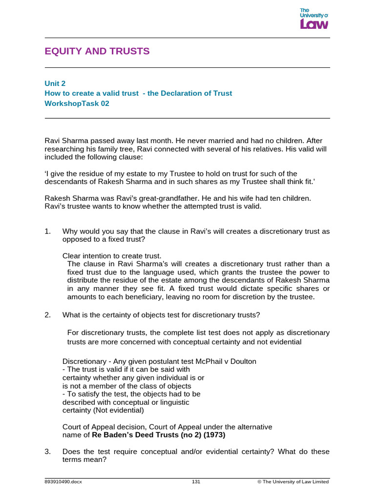 How To Create A Valid Trust - The Declaration of Trust Workshop TASK Unit 2 | PDF | Inheritance ...