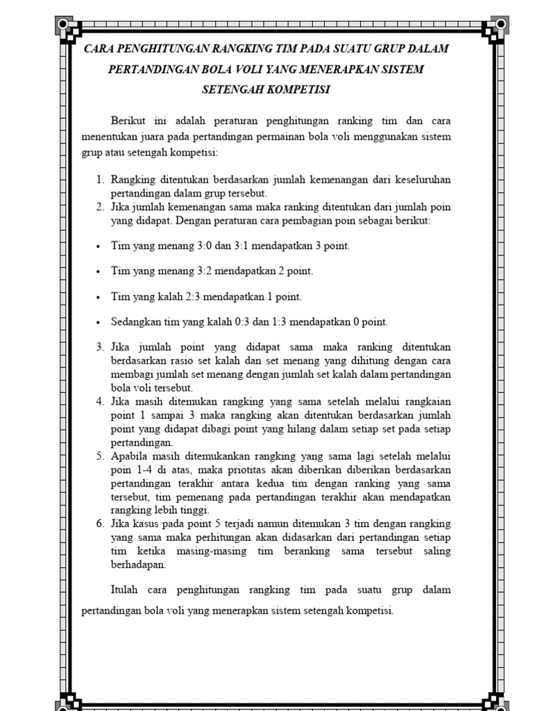 Format Penghitungan Poin Voli | PDF