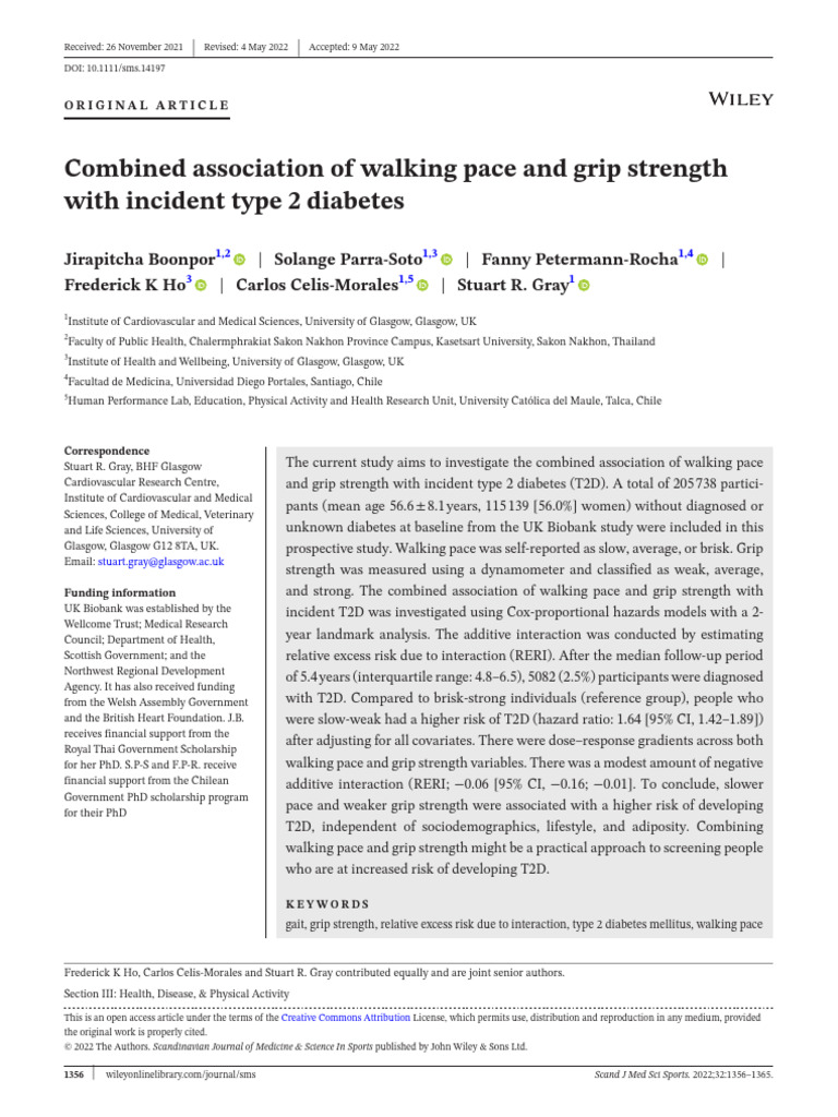 Walking Pace and Grip Strength Impact on T2D | PDF | Body Mass Index