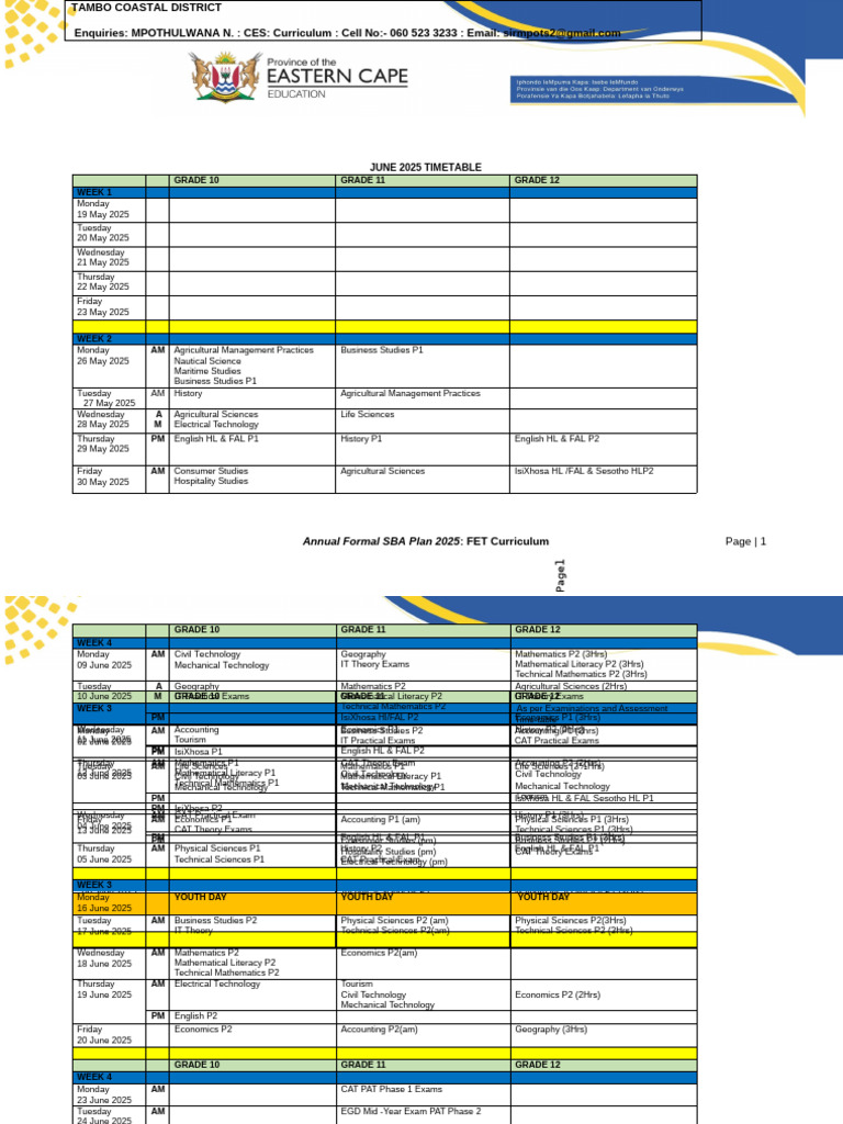 June 2025 FET Curriculum Timetable | PDF | Science