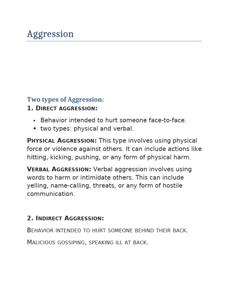 Types of Aggression Explained | PDF