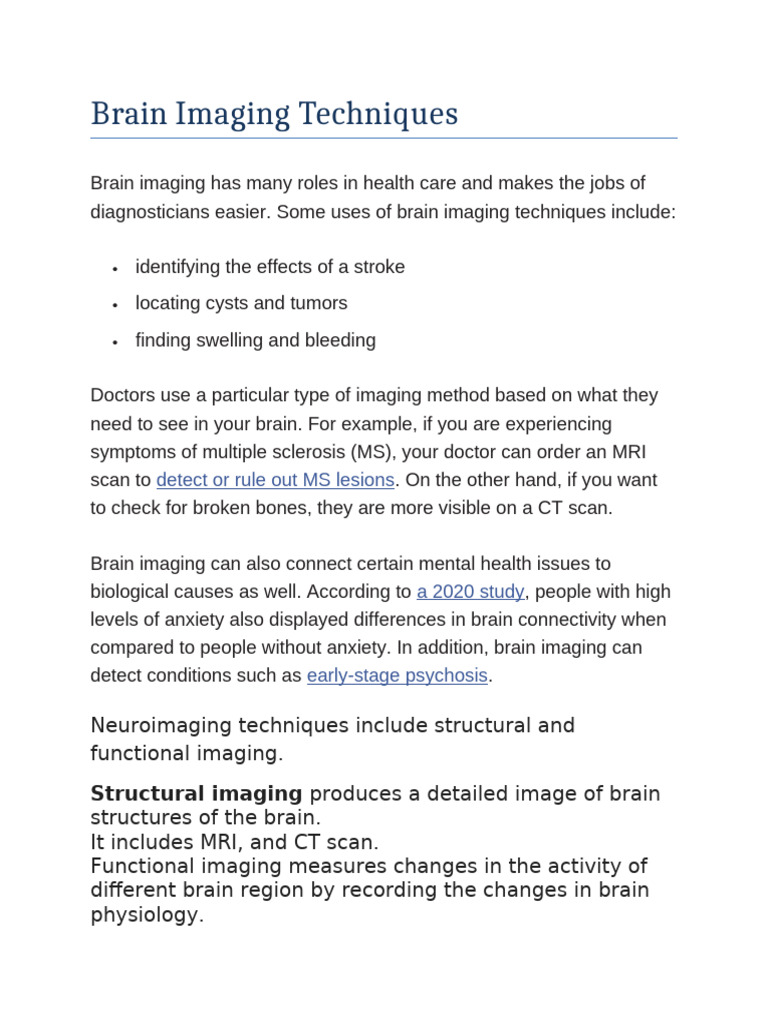 Brain Imaging Techniques | PDF | Positron Emission Tomography ...