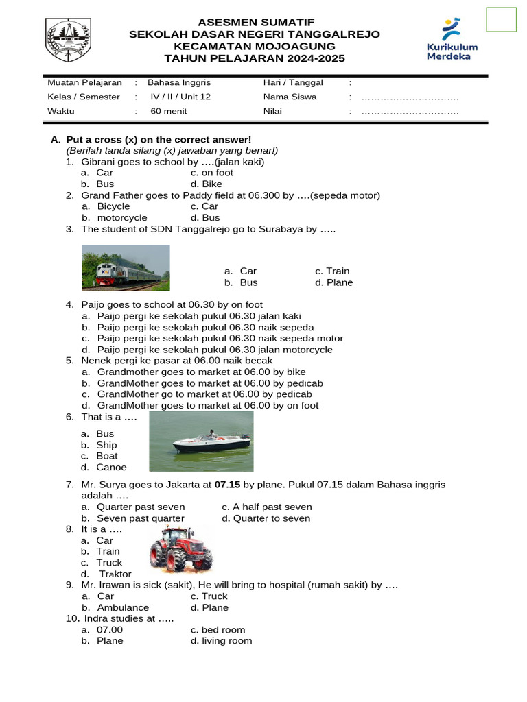 Soal Sumatif Bahasa Inggris Unit 12 | PDF | Cycle Types | Human Powered Transport