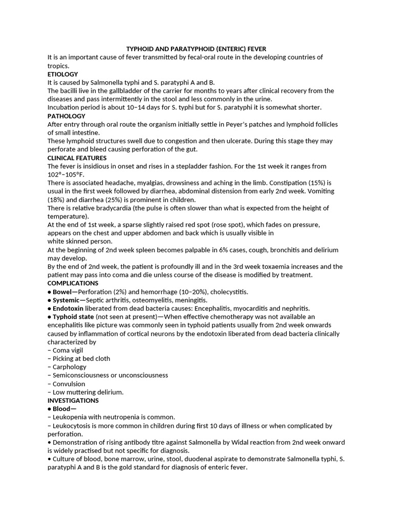 Typhoid and Paratyphoid Fever Overview | PDF | Human Diseases And ...