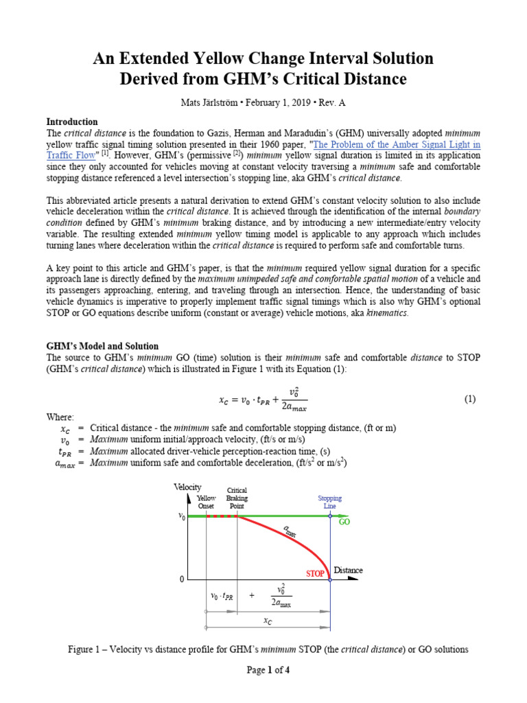 An Extended Yellow Change Interval Solution Derived From GHM's Critical ...