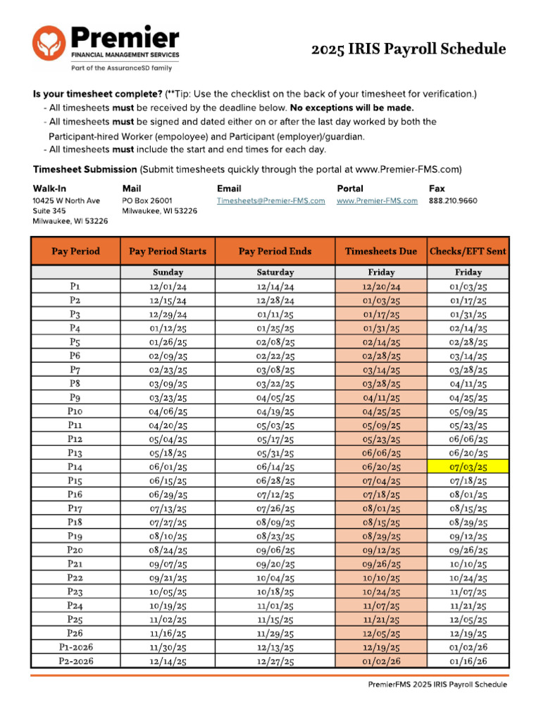 PremierFMS 2025 Payroll Schedule IRIS | PDF