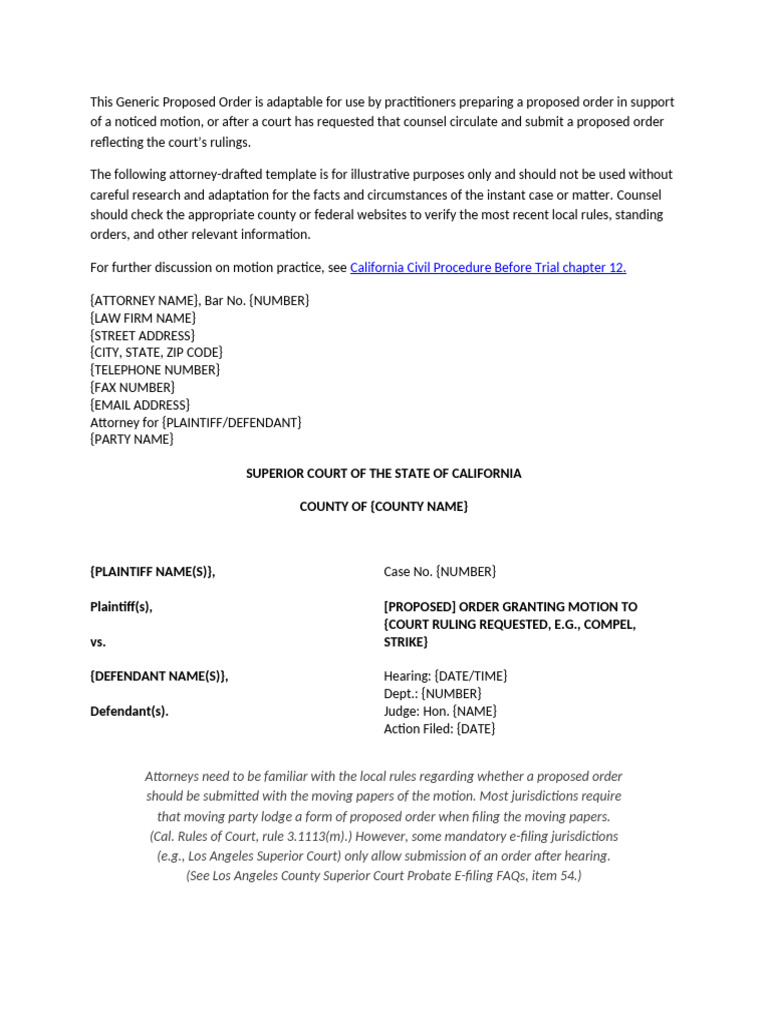 Generic Proposed Order Granting Noticed Motion | PDF | Government ...