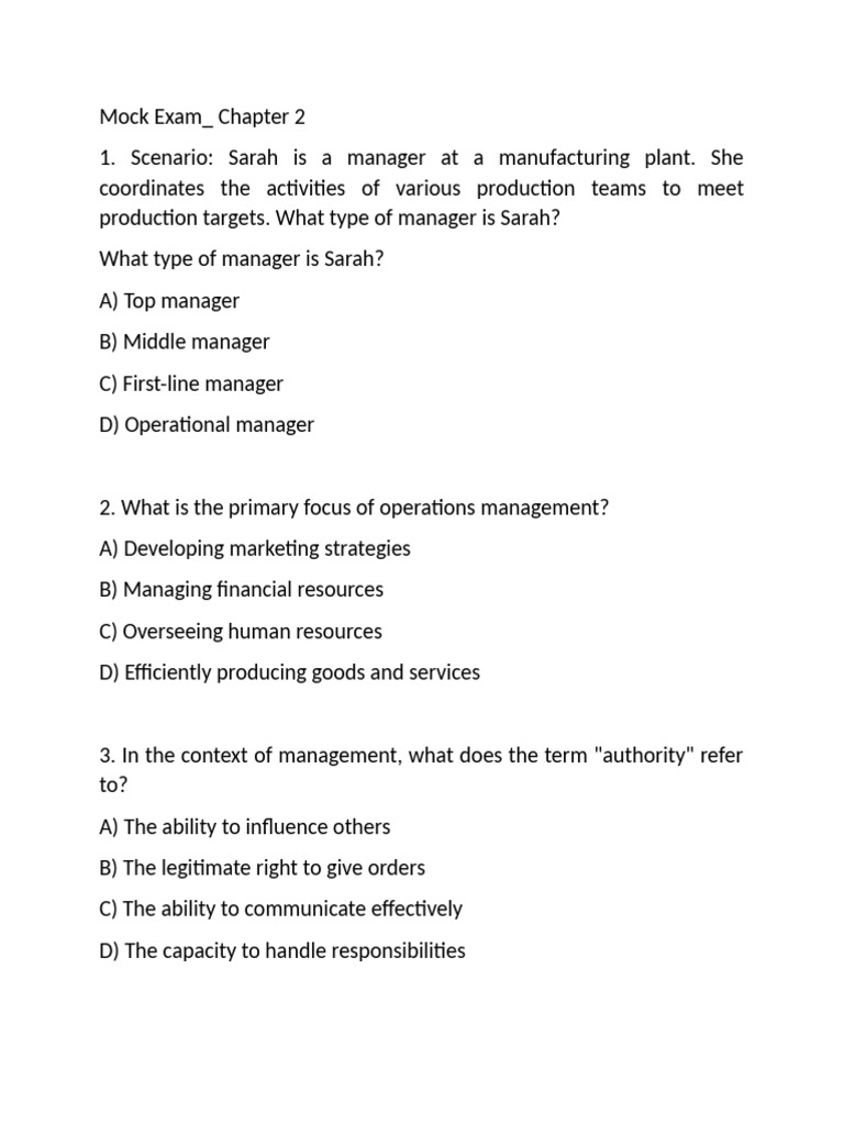 Mock Exam_ Chapter 2_with Answers | PDF | Goal | Negotiation
