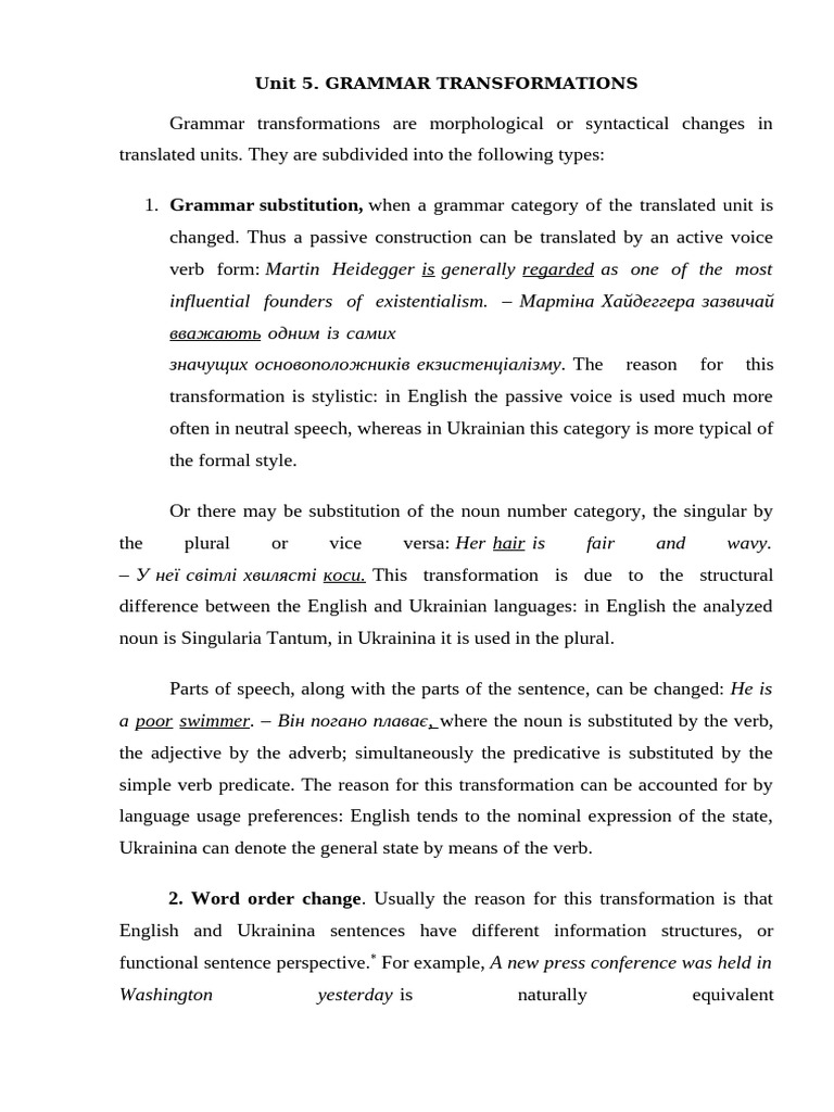 Unit 5. Grammar Transformations | PDF | Verb | English Language